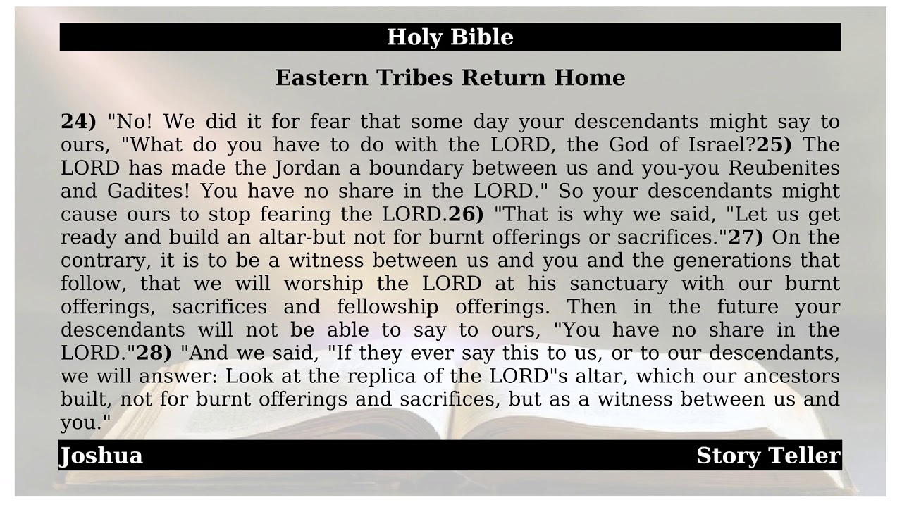 Joshua - Chapter 22 - Eastern Tribes Return Home | The Holy Bible - YouTube