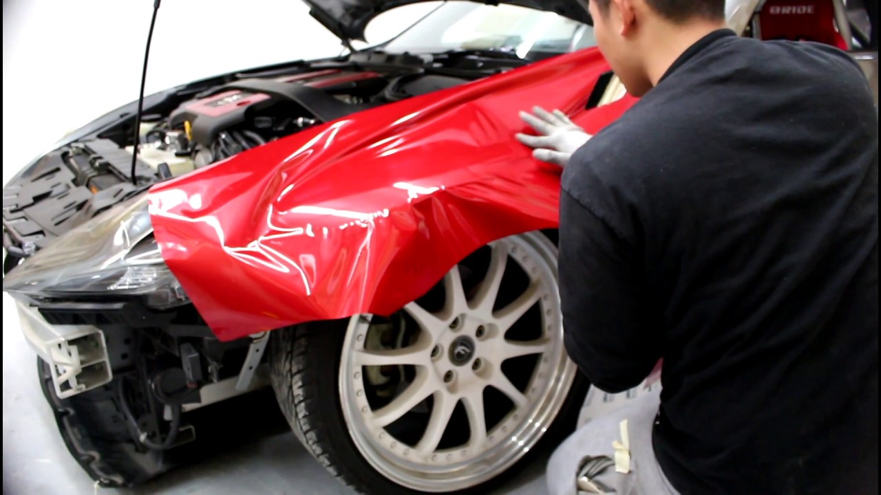 Nissan 370z custom vinyl wrapped to red - YouTube