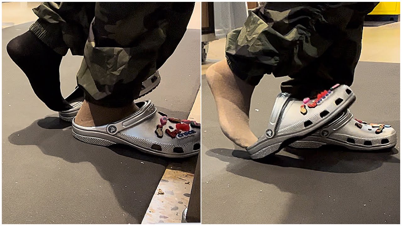 Metallic #Crocs Shoeplay while Working #crocsshoeplay #shoeplay # ...