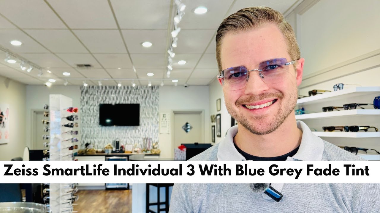 Blue Grey Gradient Tint on Zeiss Lenses in Cartier Rimless Frame - YouTube