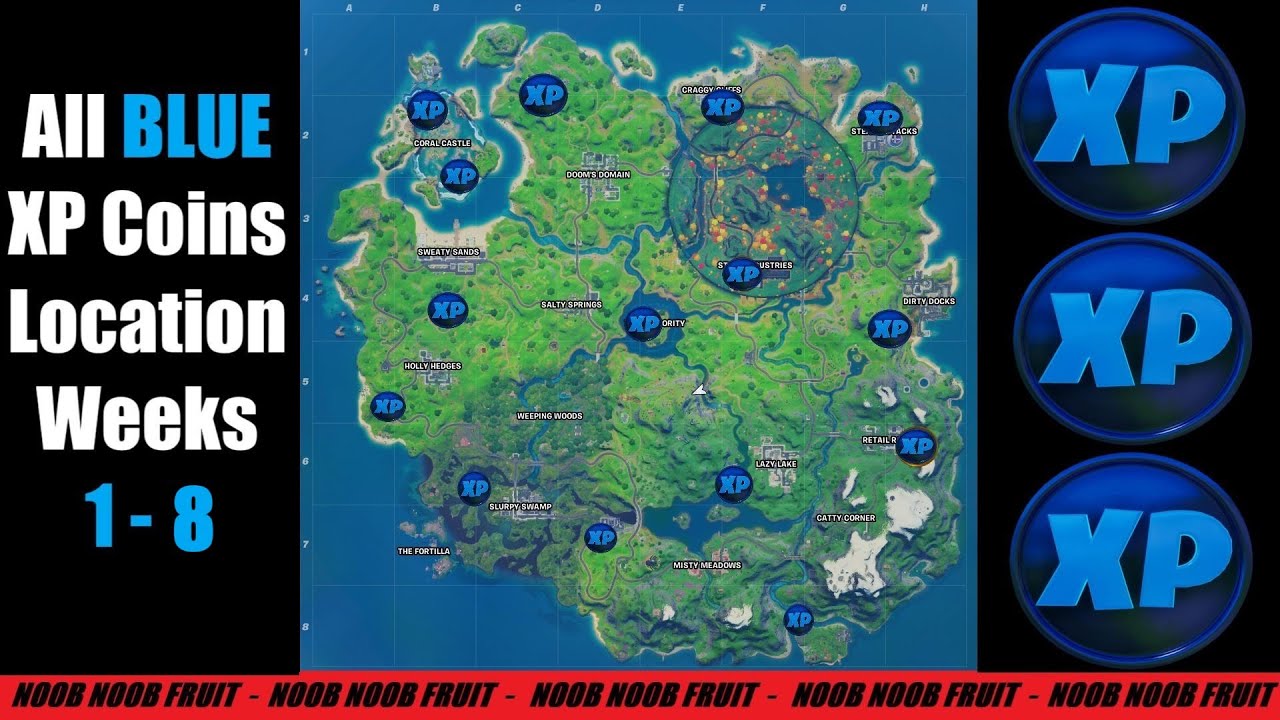 All 24 Blue XP Coins Locations in Fortnite (week 1-8) - Deja Blue Punch ...