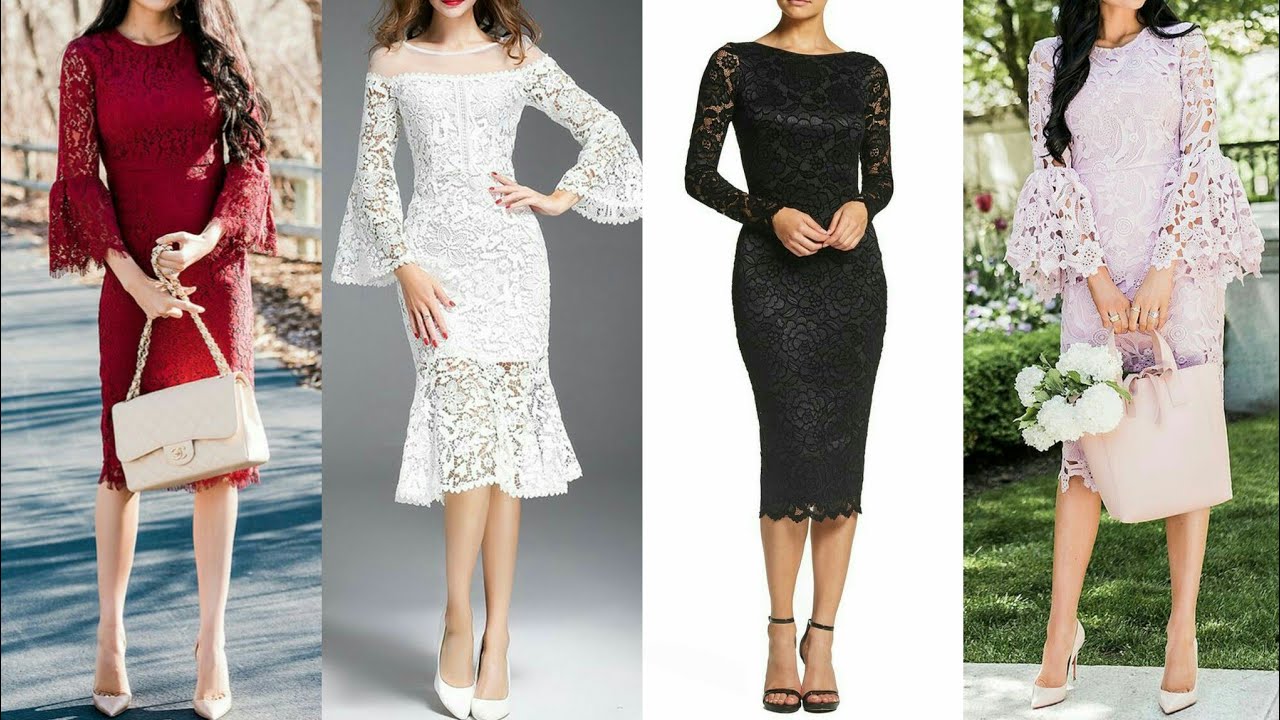 Stunning formal evening party wear lace decorated midi dresses for ...