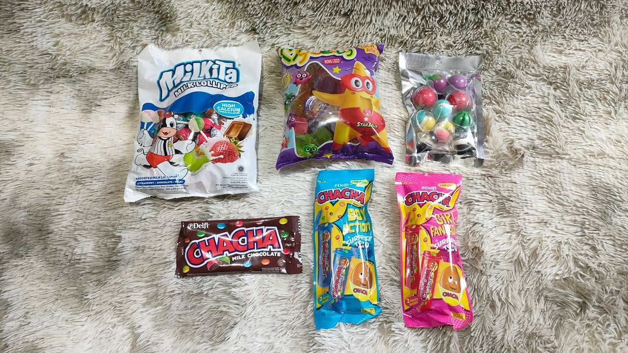ASMR satisfying milkita,jelly wong coco,yupi,coklat cha-cha, surprise ...