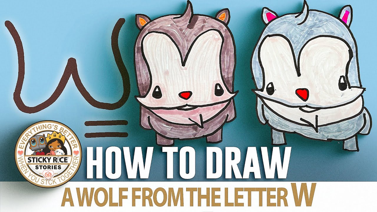 How to draw a Wolf out of the letter "W" for kids - YouTube