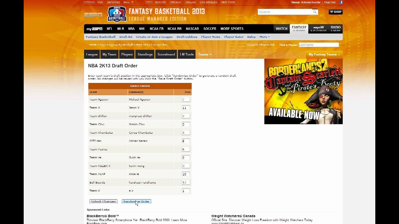 NBA 2K13 Draft Order - YouTube