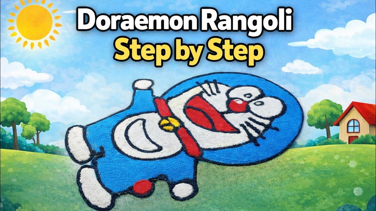 💙 Doraemon Rangoli Step by Step 💙 | Easy Cartoon Rangoli for Beginners💯 ...