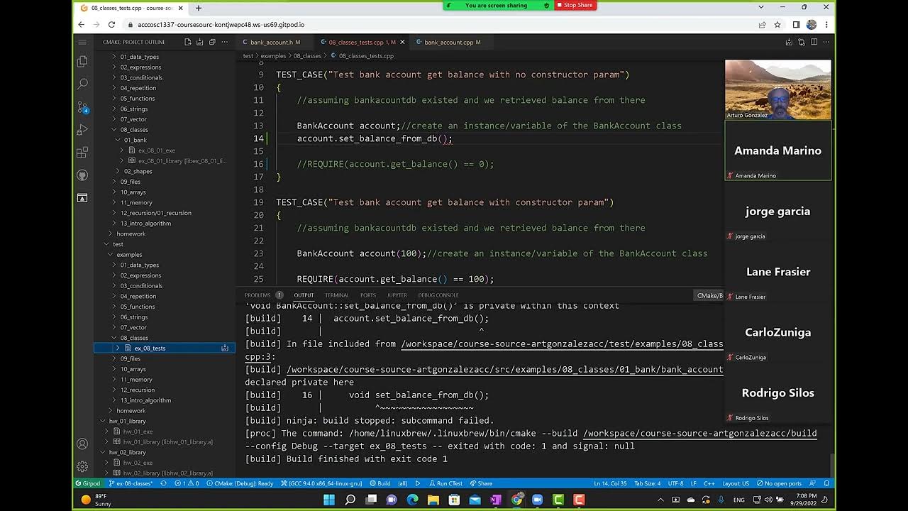 092922 COSC 1337 C++ class private functions, constructor, generate random values - YouTube