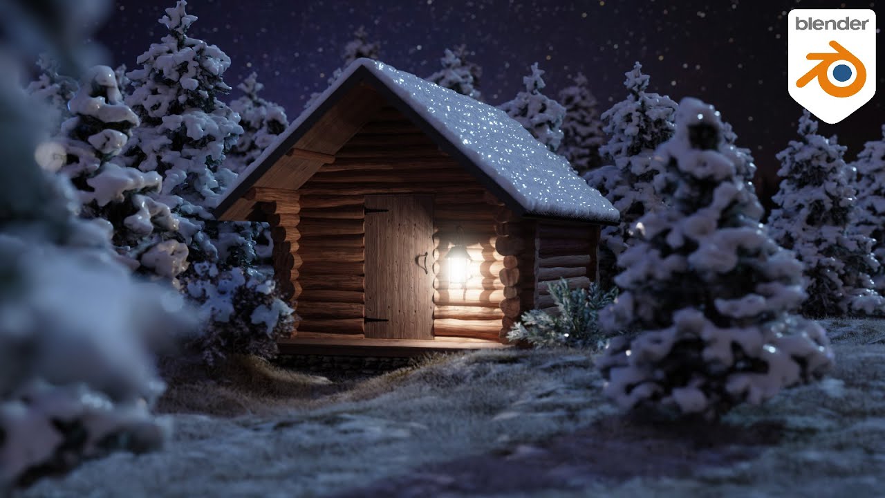 Making a Snowy Log Cabin in Blender - YouTube