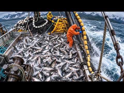 Commercial Salmon Fishing in Alaska | Massive Catch at Sea