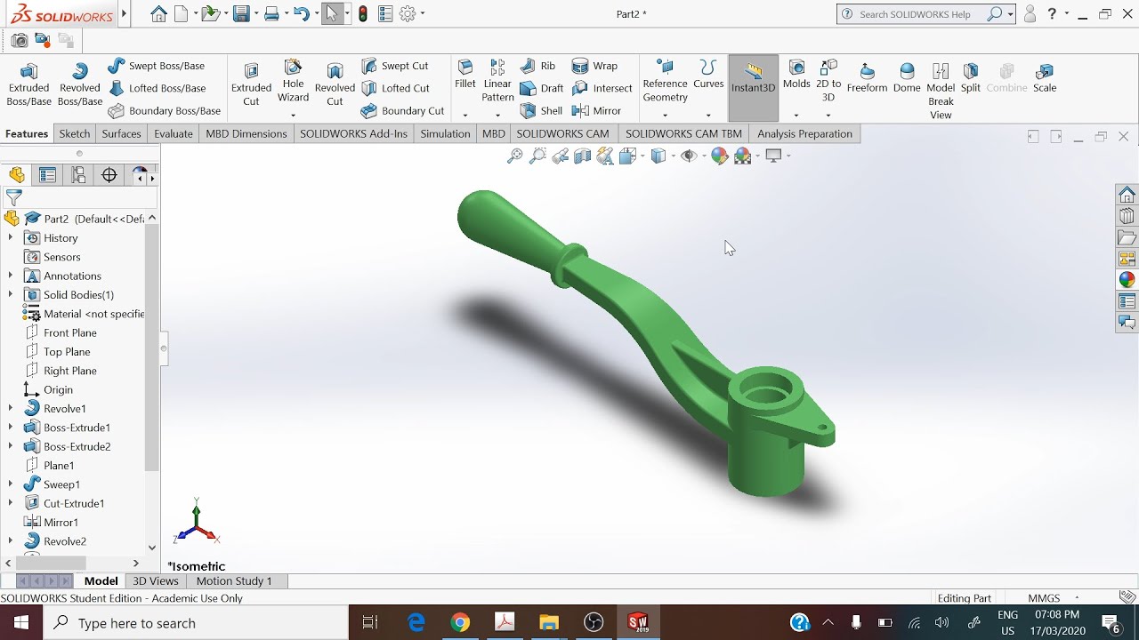 Sweep Feature I _ Solidworks - Cranking Lever - YouTube