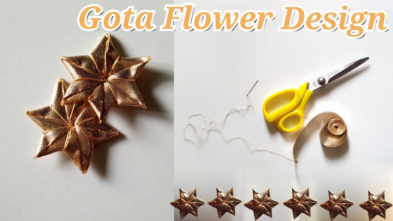 Golden Gotapatti Flower Design | Gota Flower ६ कली वाला गोटा फूल - YouTube