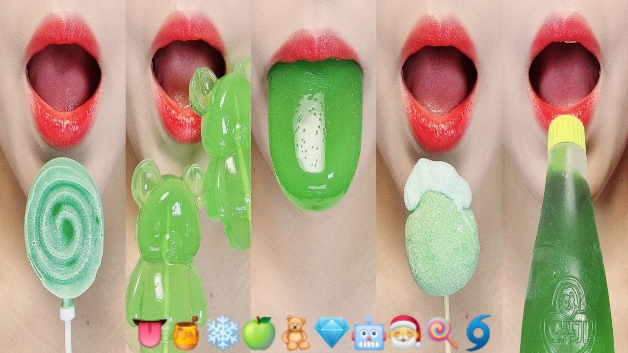 ASMR emoji Color 💚 food mukbang eating sound - YouTube
