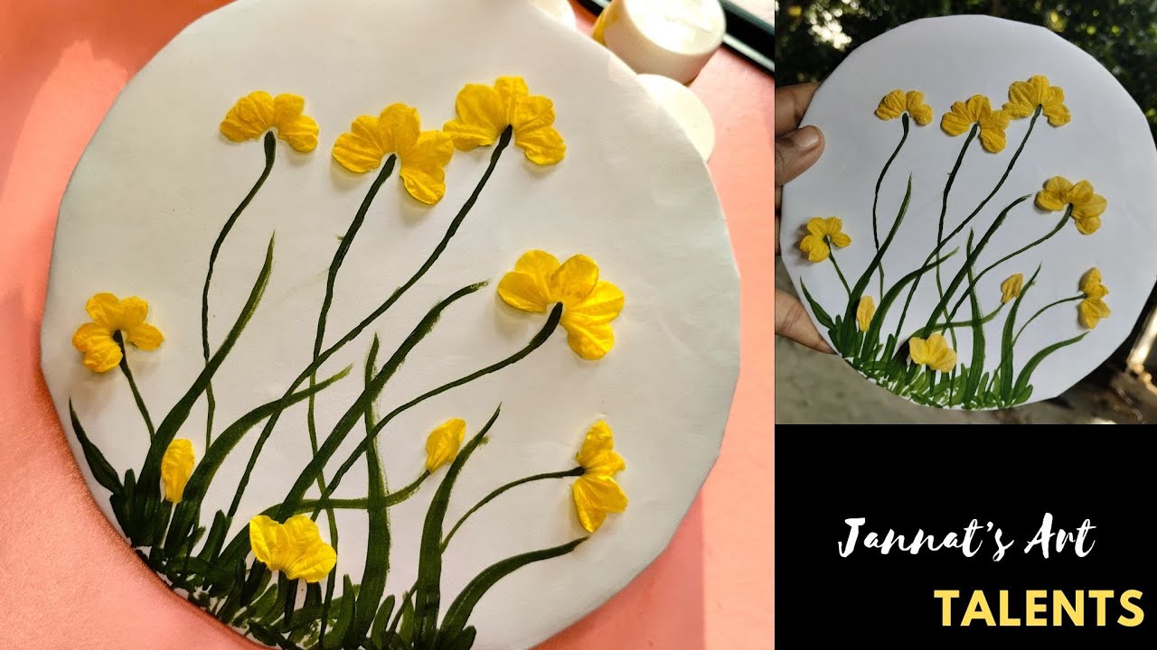 Grass Flower Drawing with Cucumber Flower || Flower Draw For Beginners ...