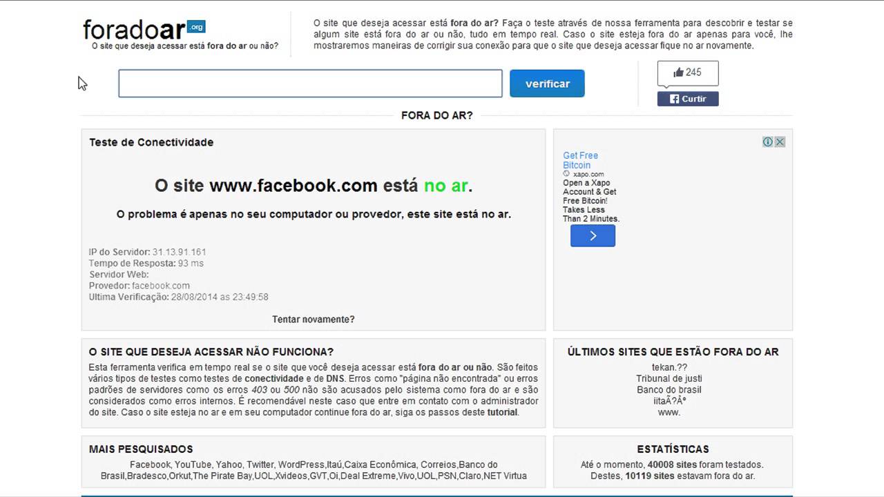 Como saber se um site esta fora do ar? (foradoar.org) - YouTube