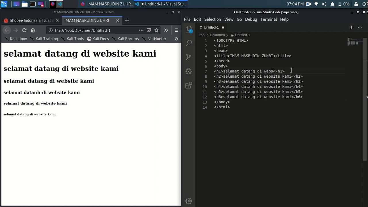 belajar html 2 mangatur dan membuat ukuran tulisan - YouTube