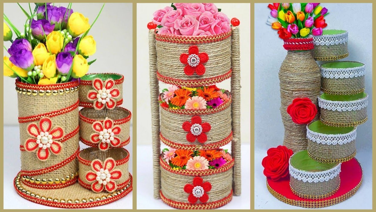 3 Multi-purpose Flower Vase Organizer DIY Ideas With Plastic Bottle and Jute Rope | DIY Ideas ...