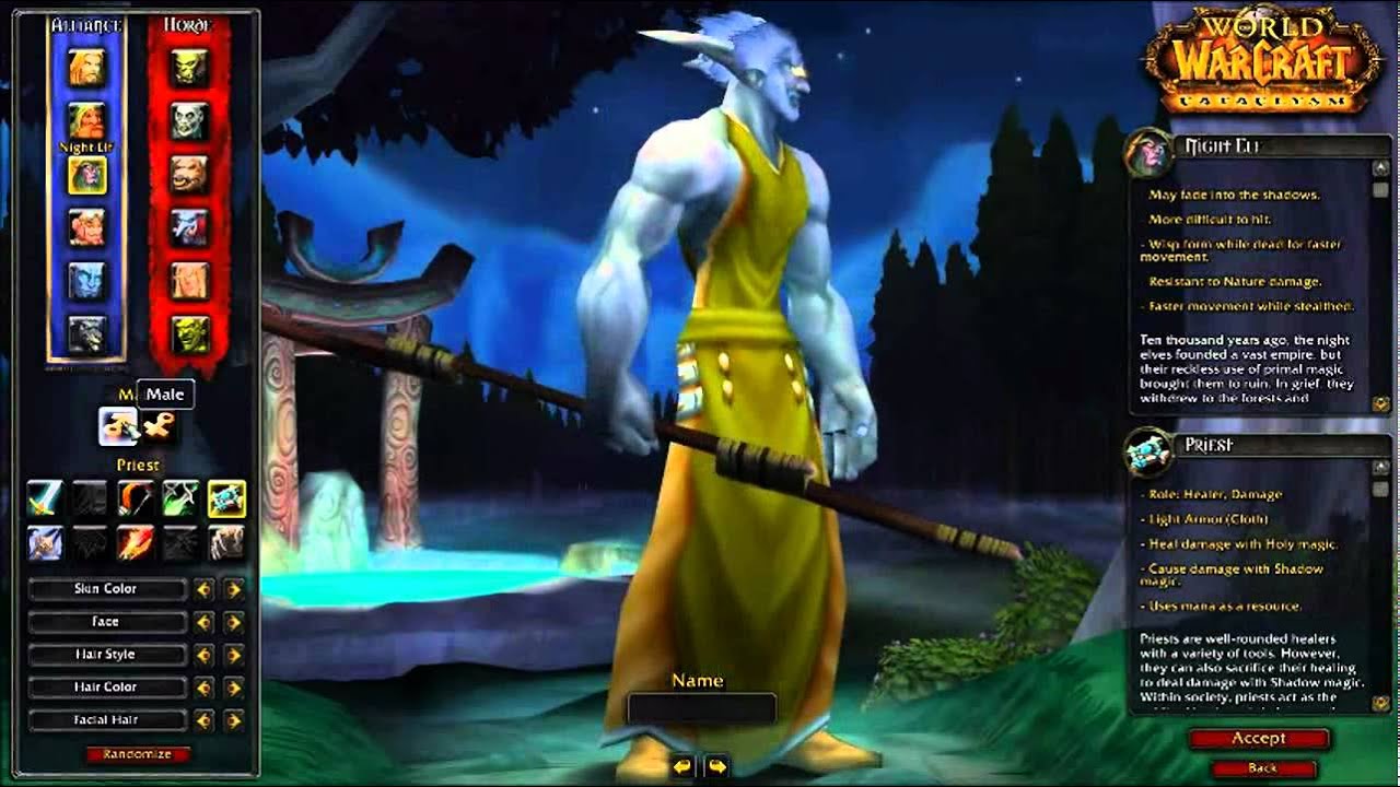 World of warcraft Cataclysm - Character creation - night elf male ...