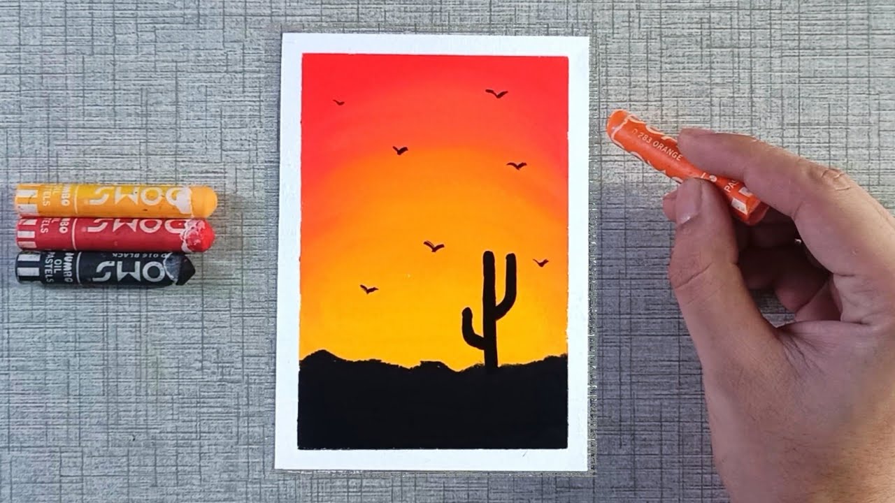 Easy golden sunset drawing | Oil pastel drawing for beginners ...