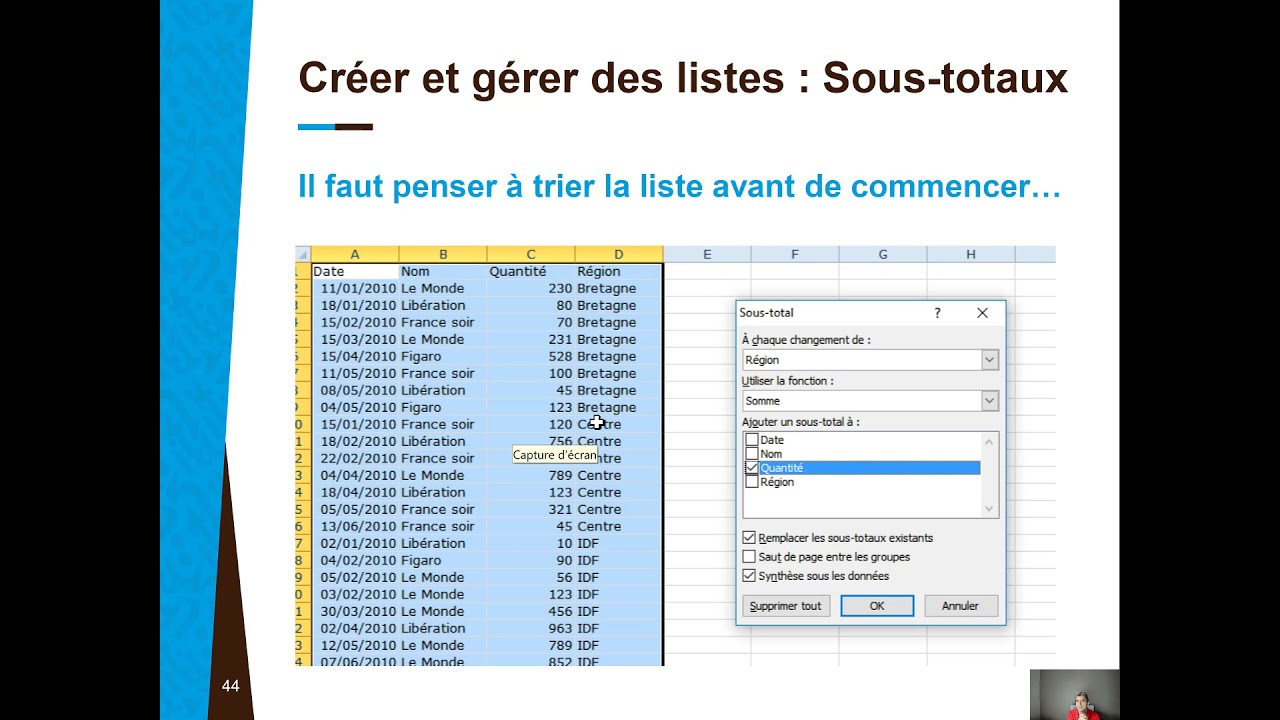 Les tris et les sous-totaux - YouTube