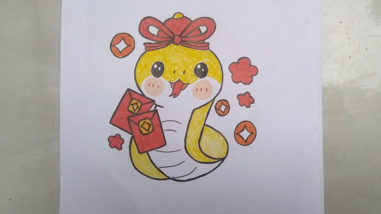 vẽ tranh chủ đề ngày tết và mùa Xuân - vẽ con rắn tết năm mới 2025 ...