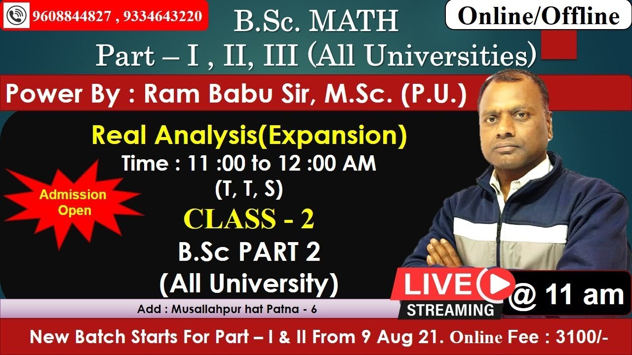 Real Analysis Class - 2 B.Sc Part 2 | B.Sc with Ram Babu Sir in Patna ...