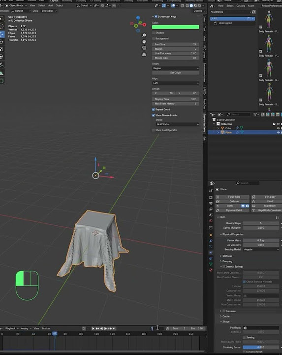 3D Blender basics tutorial - Cloth simulation falling down on a collision object and pin the ...