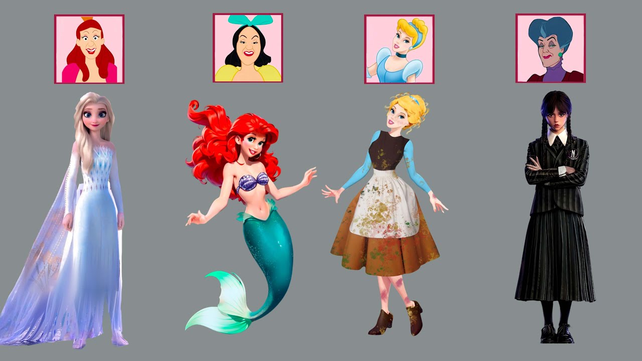 If Ariel, Wednesday & Elsa White transform into Were Disney Villains 😈 ...