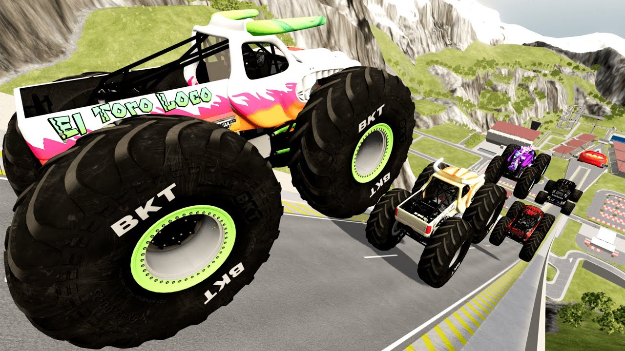 Epic High Speed Jumping Monster Truck Monster Jam Jump & Crashes Car In ...