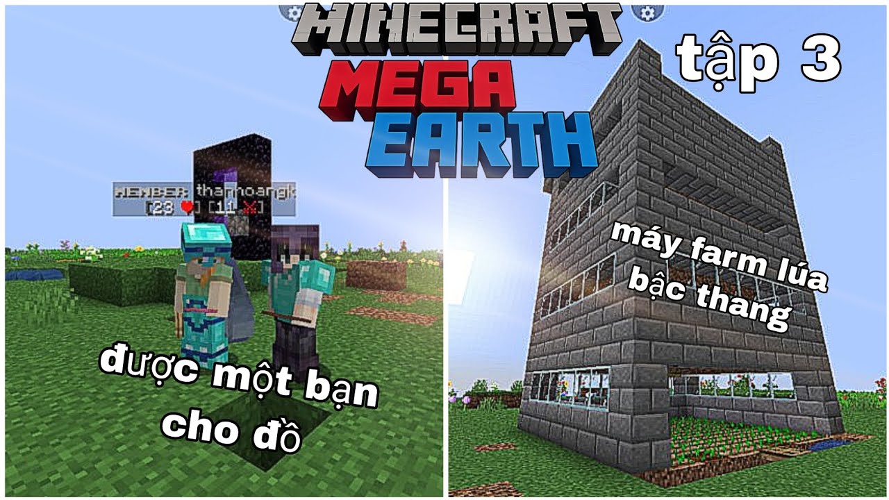 Minecraft Mega Earth|tập 3 xây máy farm lúa bậc thang| Isekai Qua ...