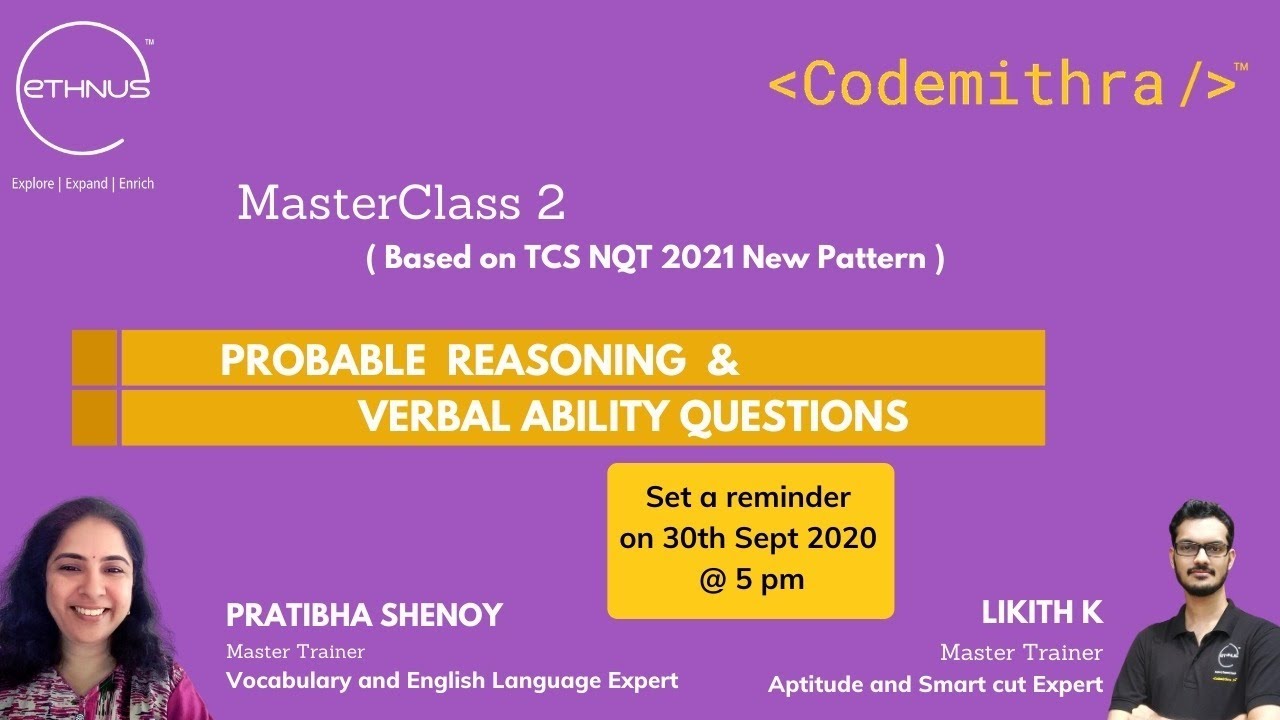 TCS NQT 2021 (New Pattern) | MasterClass 2 | Probable Reasoning ...