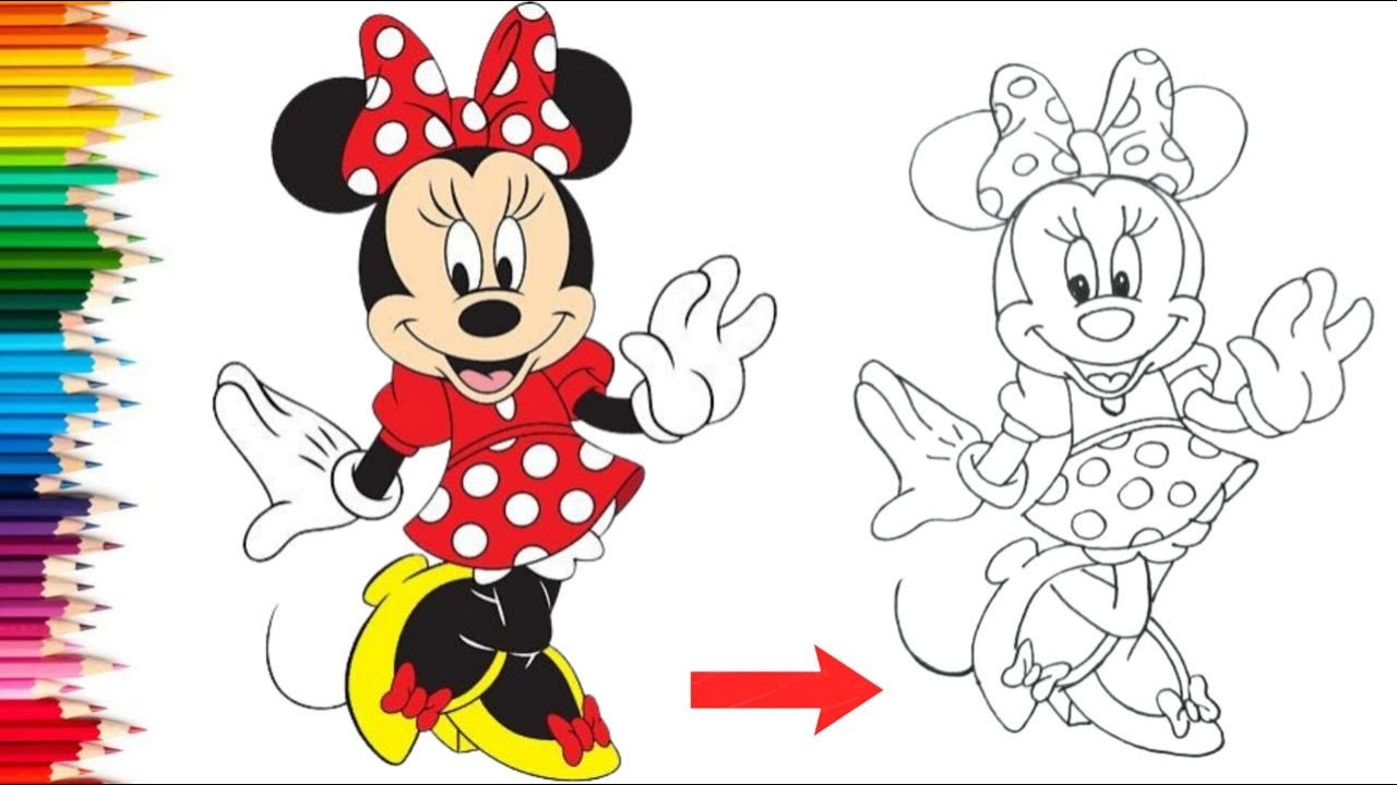 How to draw Minnie Mouse. drawing and coloring Minnie mouse for kids ...