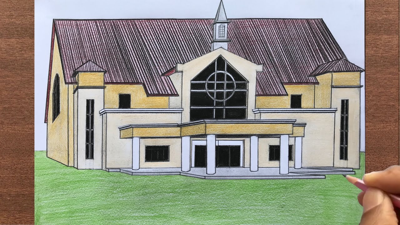 How to Draw a Church in 1-Point Perspective - YouTube