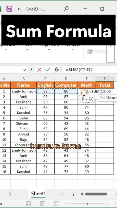 Sum Formula Typed in just seconds | Shortcut keys | Excel #excelshortcuts #dataentrytips #excel ...