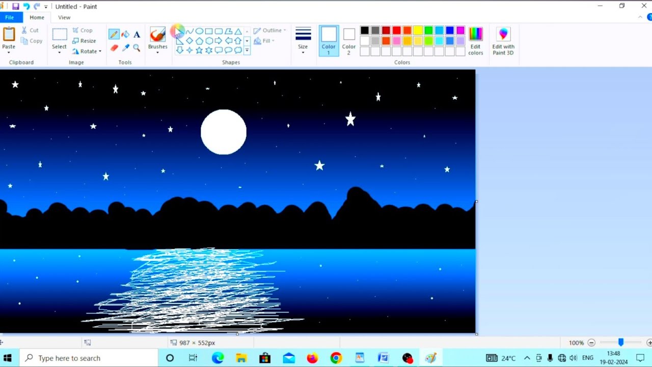 How to draw moonlight in ms paint || Ms paint drawing || Ms paint me ...