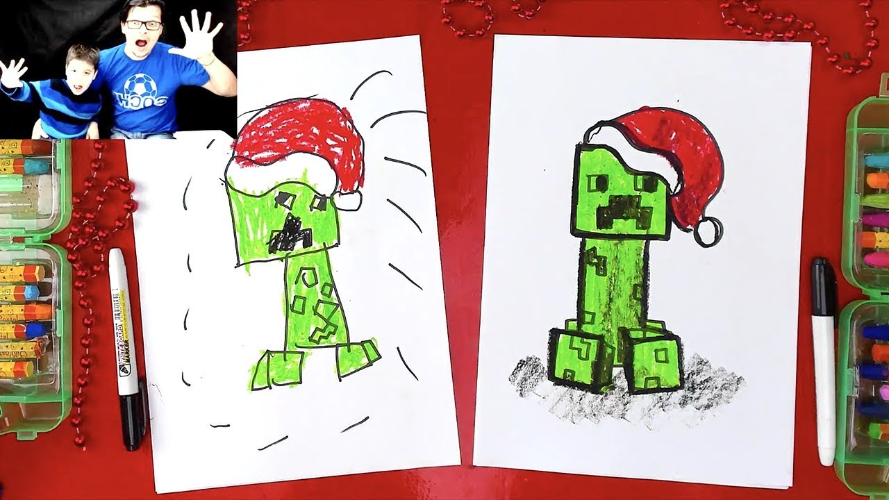 How to draw Santa Creeper from Minecraft - YouTube