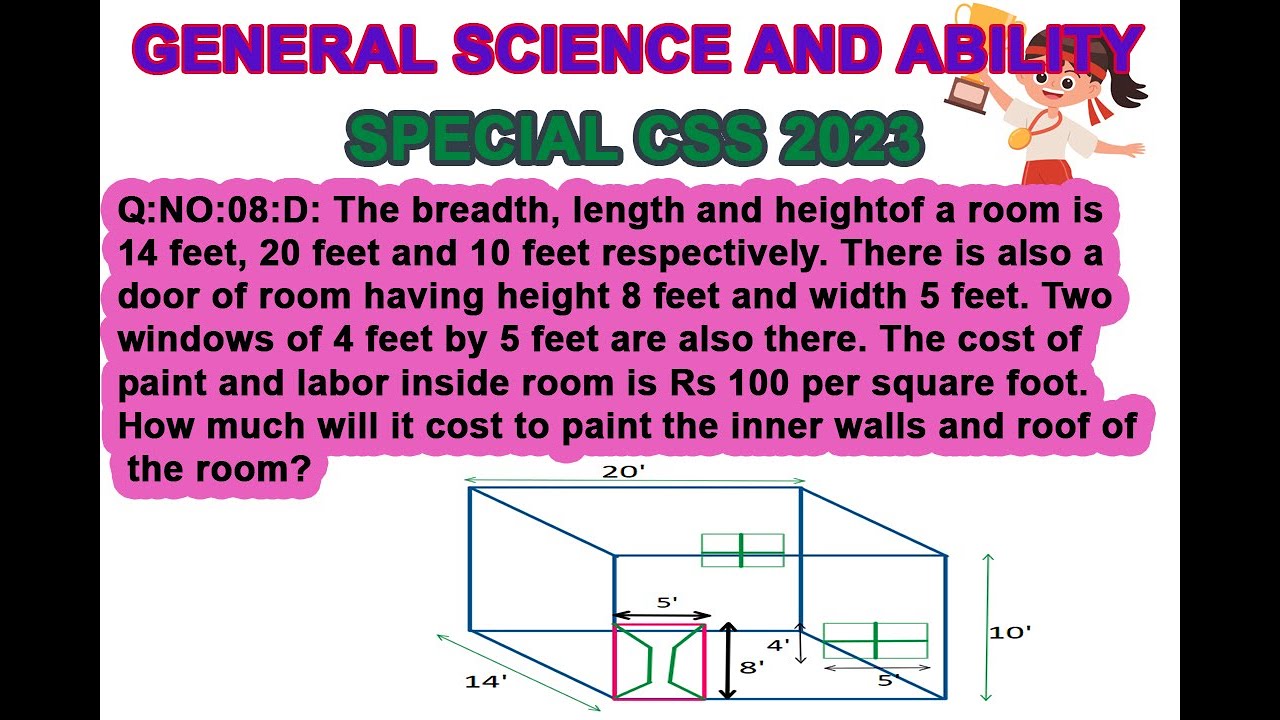 The breadth, length and height of a room is 14 feet, 20 feet and 10 ...