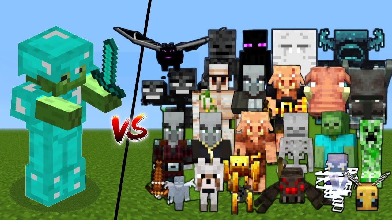 Zombie with Diamond Armor & Diamond sword vs Every mob in Minecraft ...