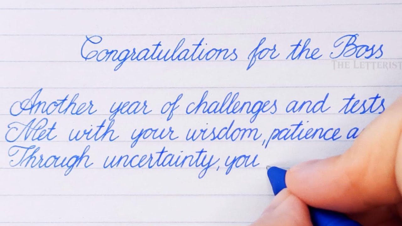 Cursive handwriting practice ⚜ Writing Happy Boss`s Day congratulatory ...