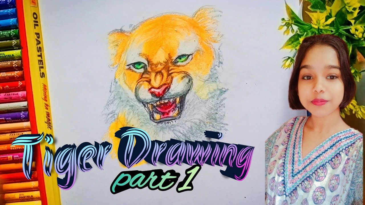 Drawing of a Tiger with Oil pastel || Part 1 || For beginners || Srija ...