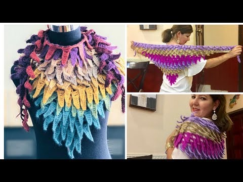 ENGLISH SUBTITLES Bufanda Chal Hojas en Crochet - Crochet Fluffy Leaves ...