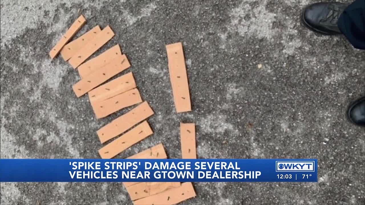 WATCH: Several vehicles damaged by cardboard ‘spike strips’ near Ky ...
