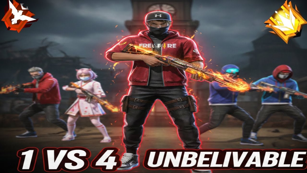 1 Vs 4 Unbelievable Solo Vs Squad booyah AZIMGAMESTREAMER - YouTube