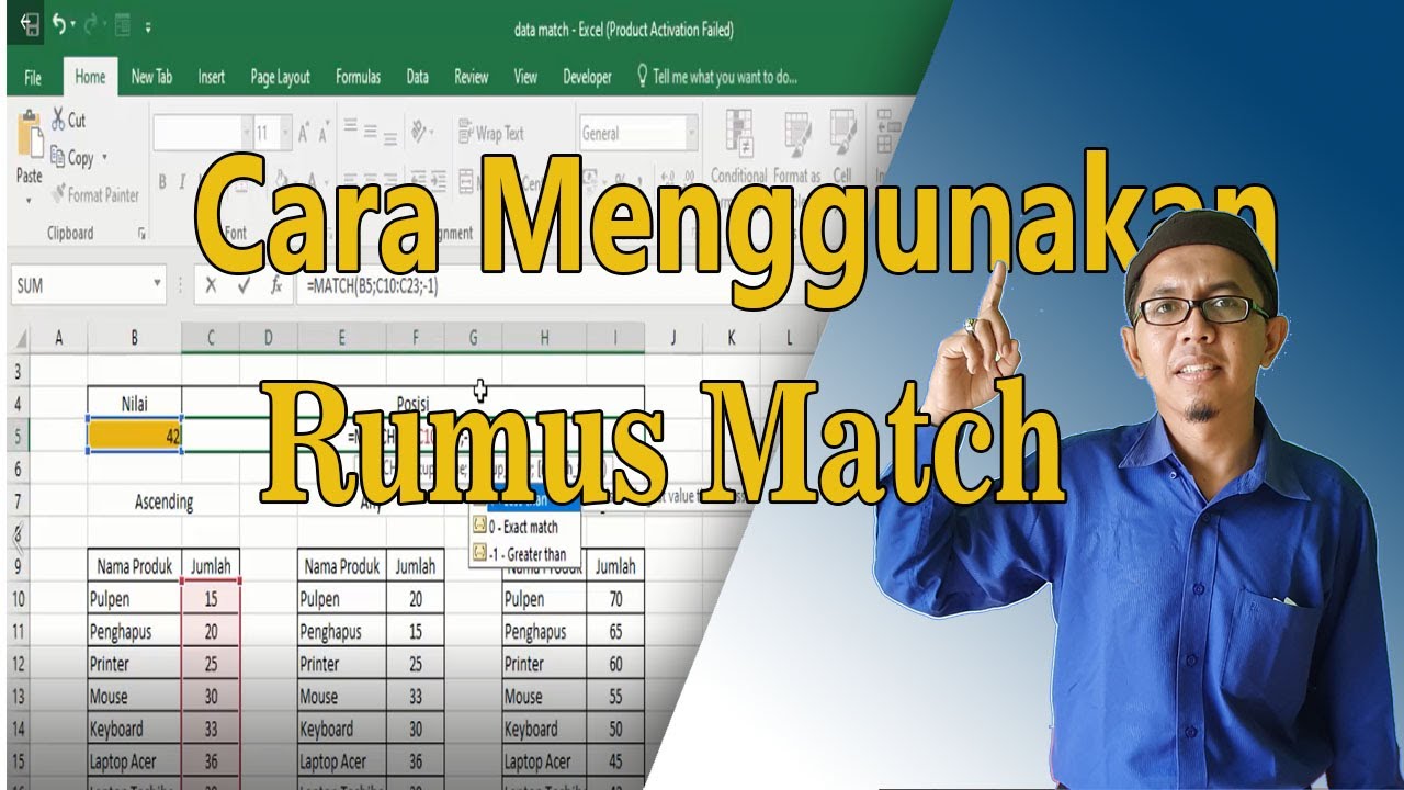 Cara Menggunakan Rumus Match Di Ms Excel - YouTube