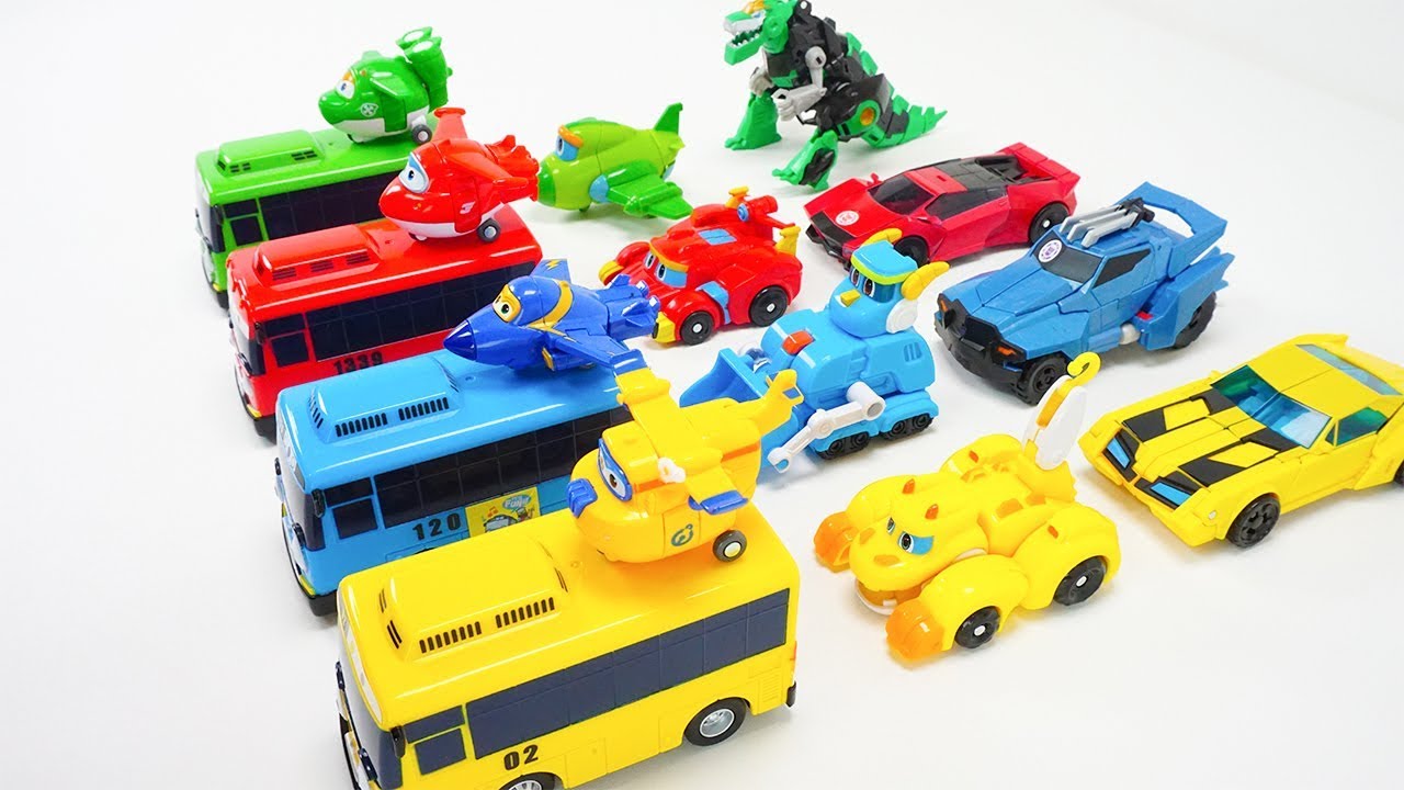 Learn colors Transforming Toys Tayo Super Wings GoGo Dino Tranformers ...