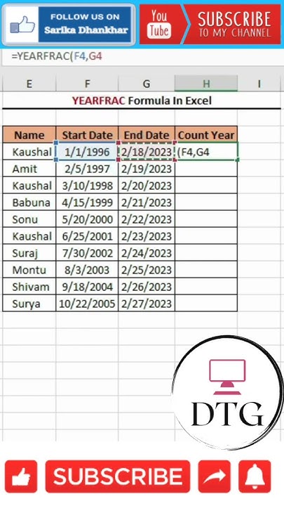 Yearfrac Formula Shorts Excel Exceltips Exceltutorial Msex Microsoftexcel