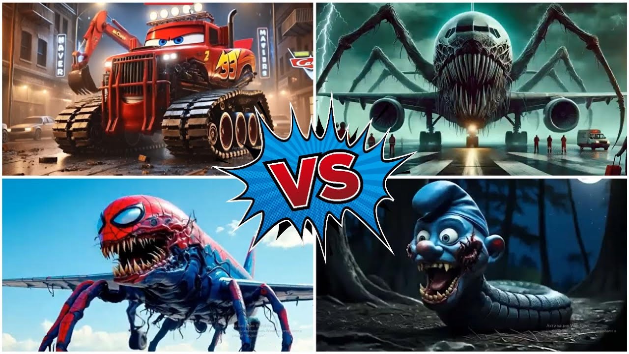 Lightning McQueen Excavator 🆚 Infected Sky 🆚 Infected 🆚 Smurf worm ...