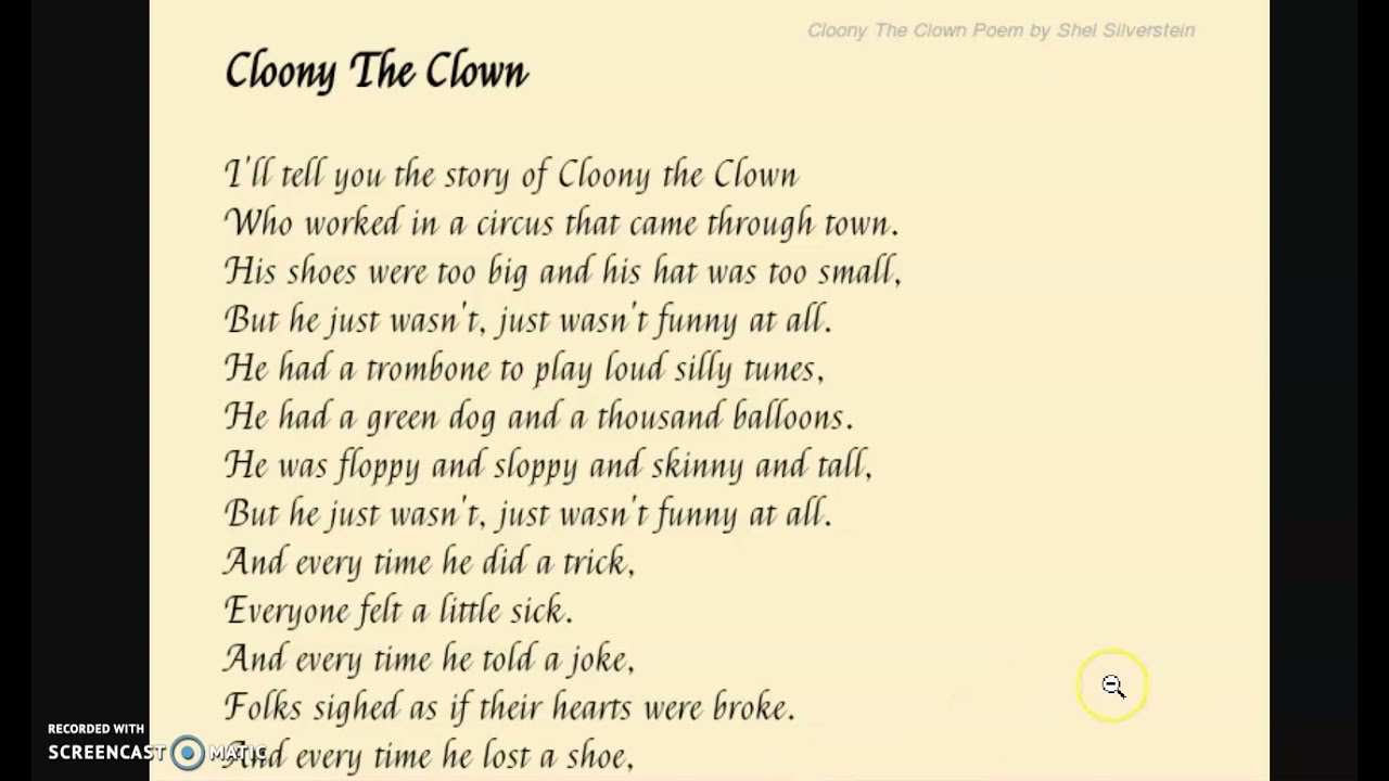 Cloony the Clown poem by Shel Silverstein | Read aloud - YouTube