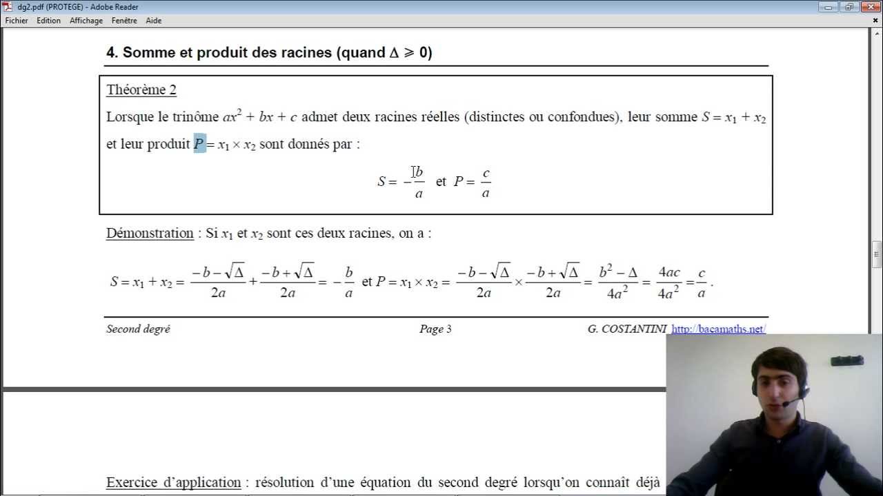 Equations du 2nd Degré (4/7) - Somme et Produit des Racines - Maths ...