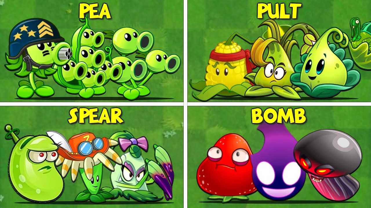 PvZ2 4 Team: PEA x PULT x SPEAR x BOMB "POWER-UP" - Who Will Win ...