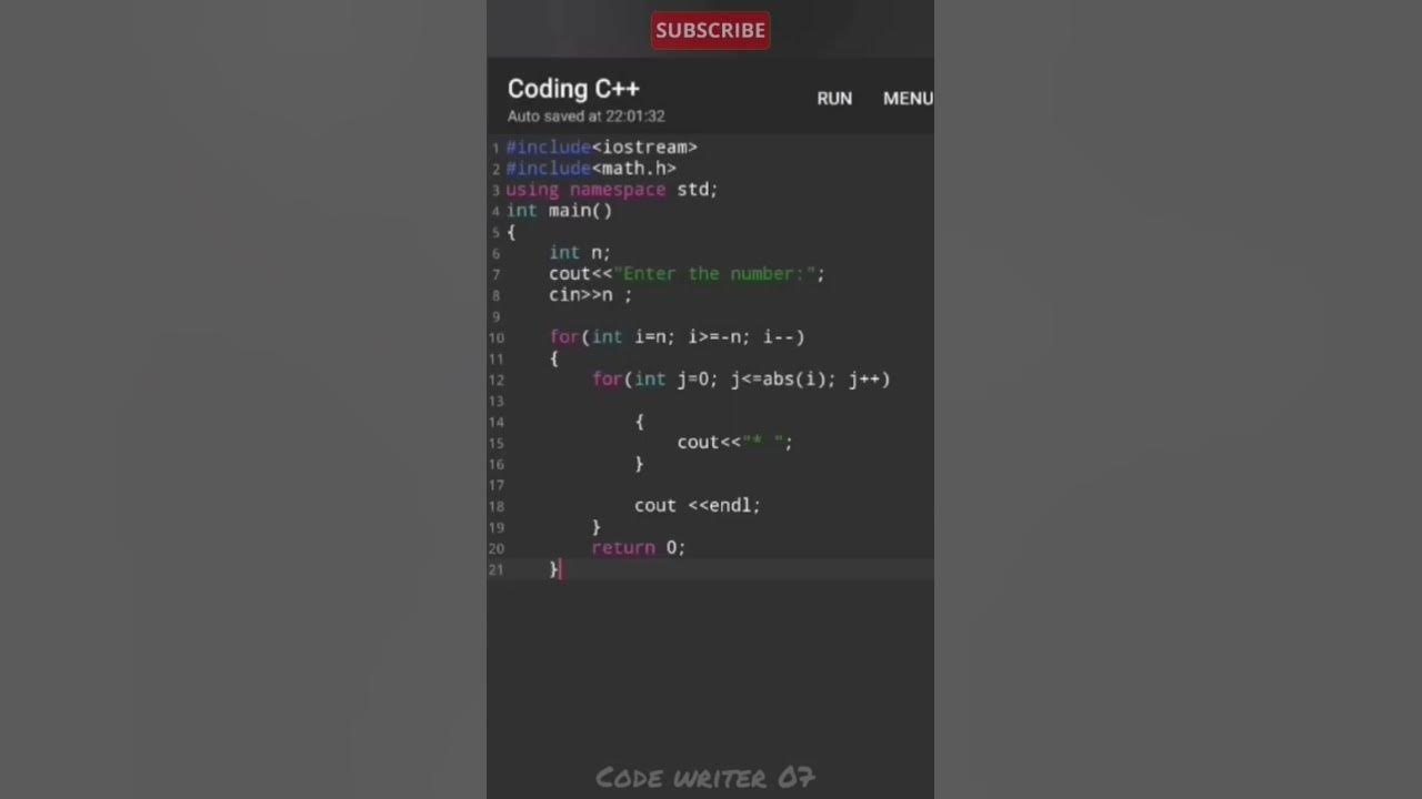 Best C++ pattern program tutorial video || #coding #youtubeshorts #programming #codewriter07 ...